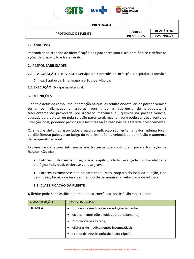 PR Scih - 005 02-Protocolo-De-Flebite | PDF | Veia | Infecção