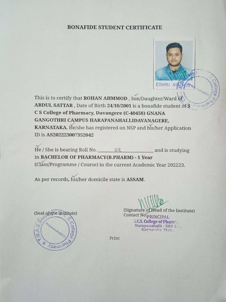 Bonafide Student Certificate | PDF