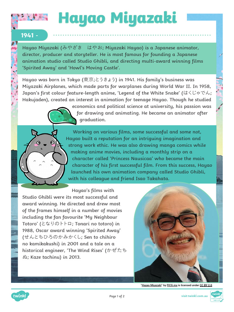Hayao Miyazaki Fact File | PDF | Anime | Anime And Manga