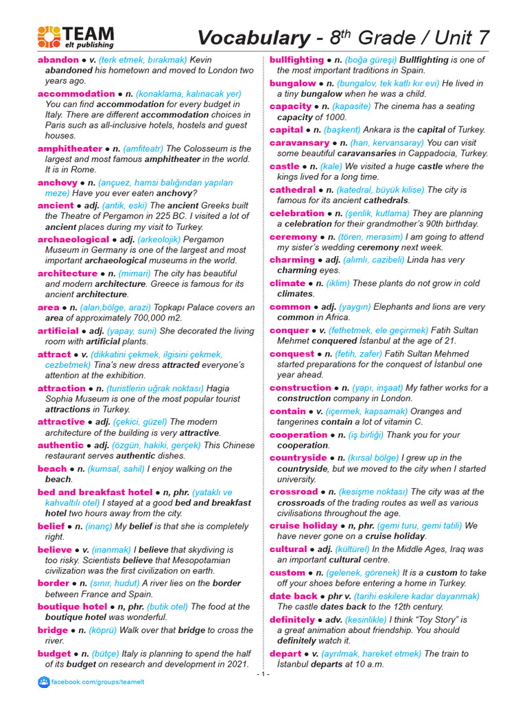 8CLASS Vocabulary List Unit7 | PDF