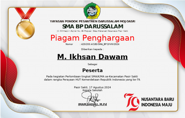 Piagam Penghargaan Lomba HUT RI ke-79 | PDF