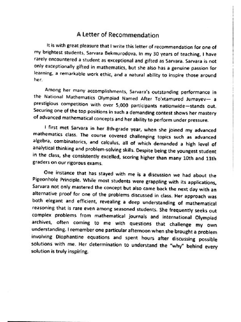 Math Rec Letter Stanford | PDF