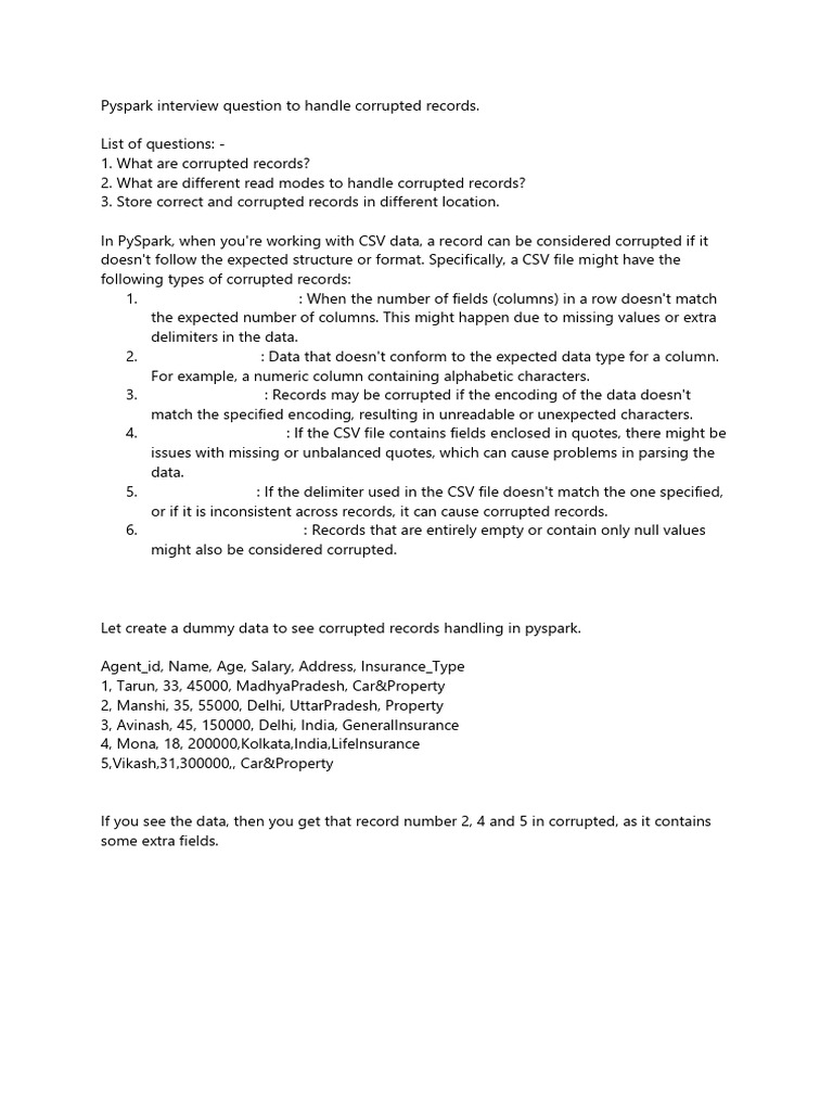 Handling Corrupted Record in Pyspark | PDF | Comma Separated Values | Data