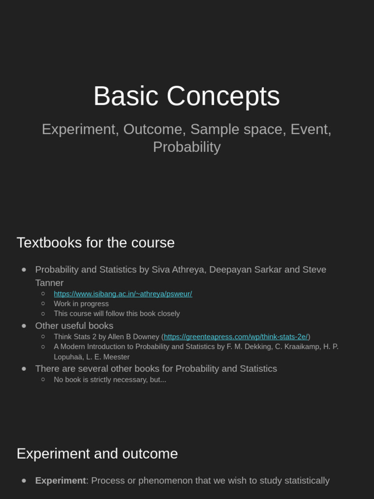 Week 0 Part 2 (1) - Experiment, Outcome, Sample Space, Events | PDF ...