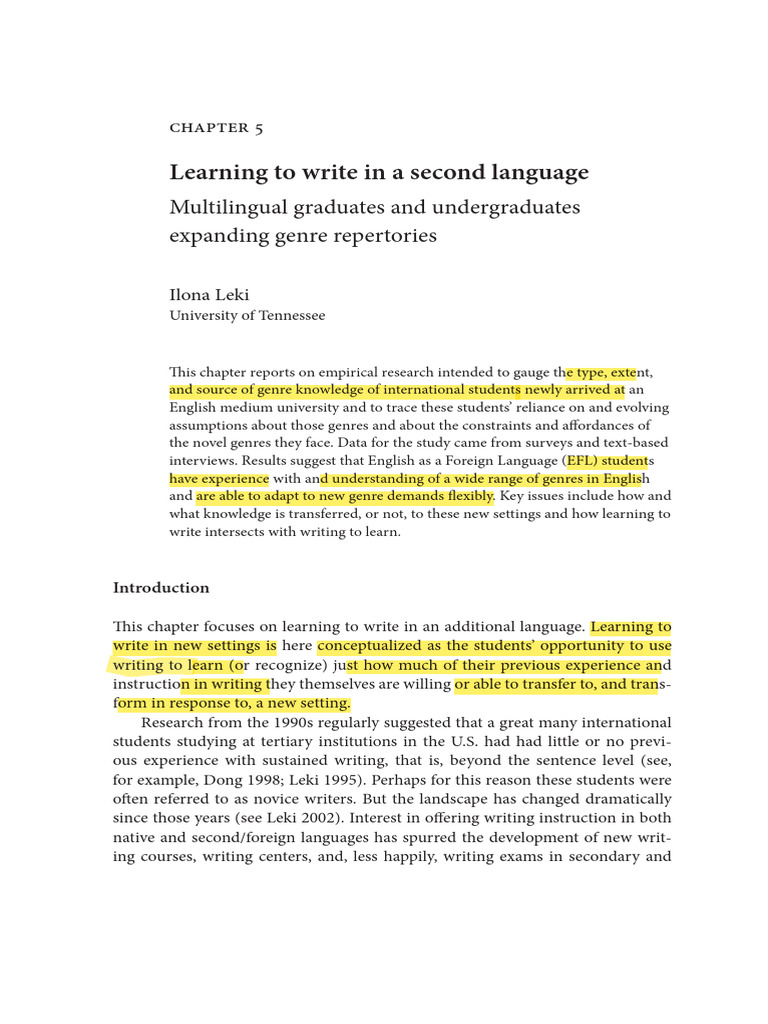 Learning-To-Write and Writing-To-Learn in An Addit... - (5. Learning To Write in A Second ...