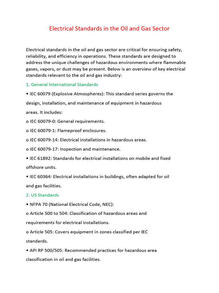 Electrical Safety Standards in Oil & Gas | PDF | Electricity ...