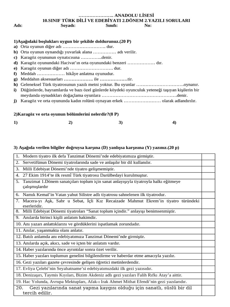 10 Snfedebiyat2 Dnem2 Yazl | PDF