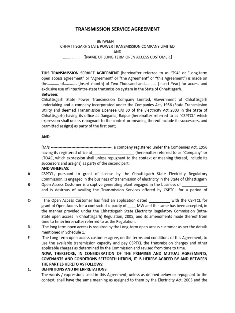 Transmission Agreement for LTOAC | PDF | Electrical Grid | Electric ...