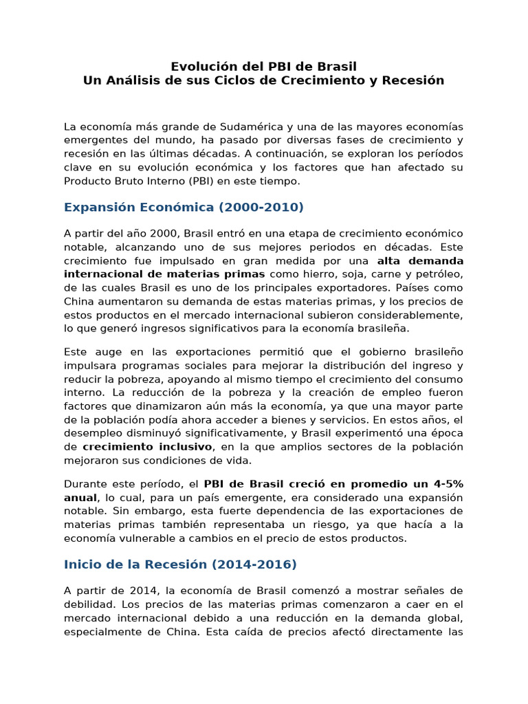 Evolución Del PBI de Brasil Un Análisis de Sus Ciclos de Cre | PDF ...