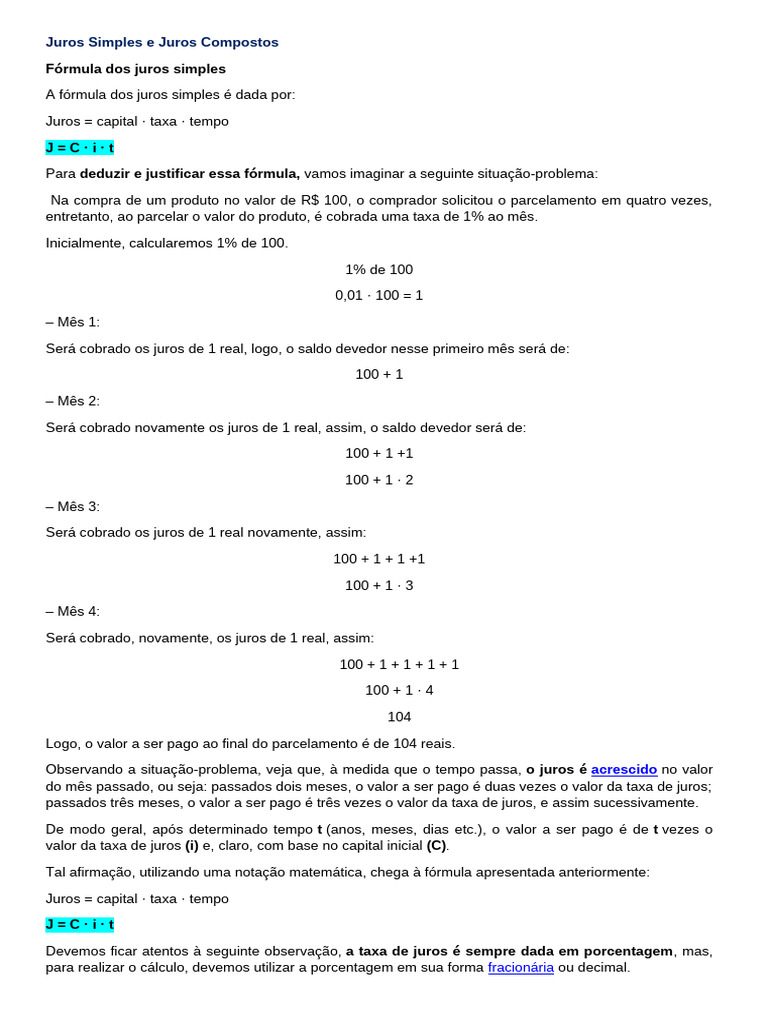 Juros Simples e Juros Compostos - Atividade | PDF | Juros | Tempo