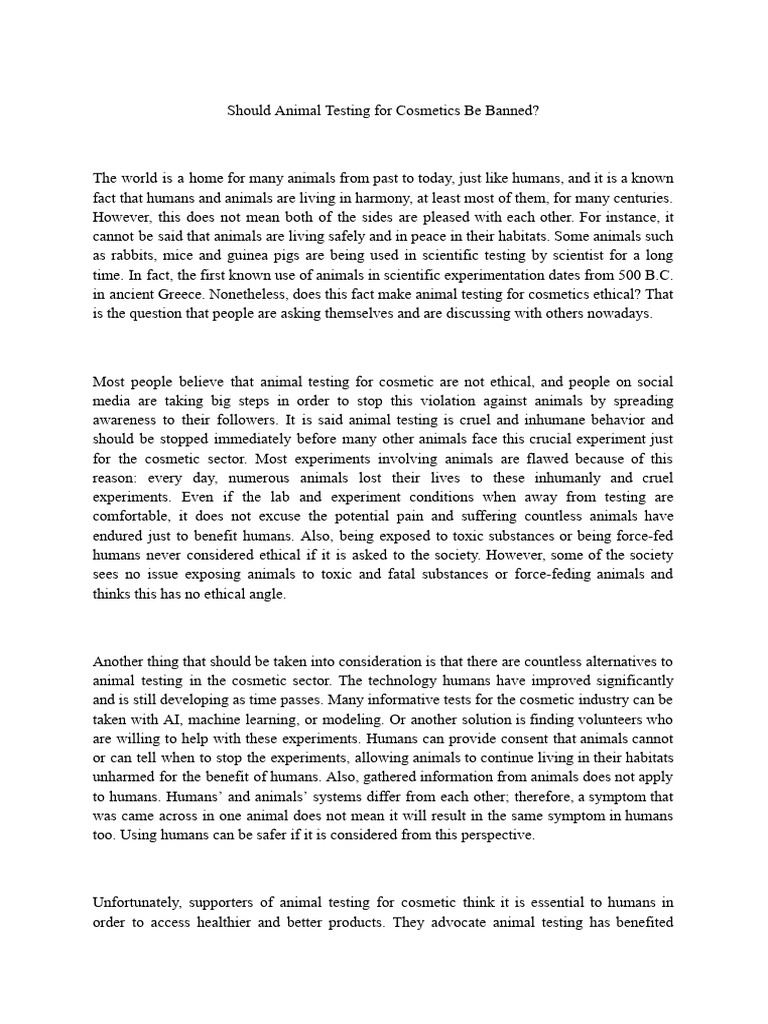 Argumentative Essay (5th Essay) | PDF | Animal Testing | Experiment