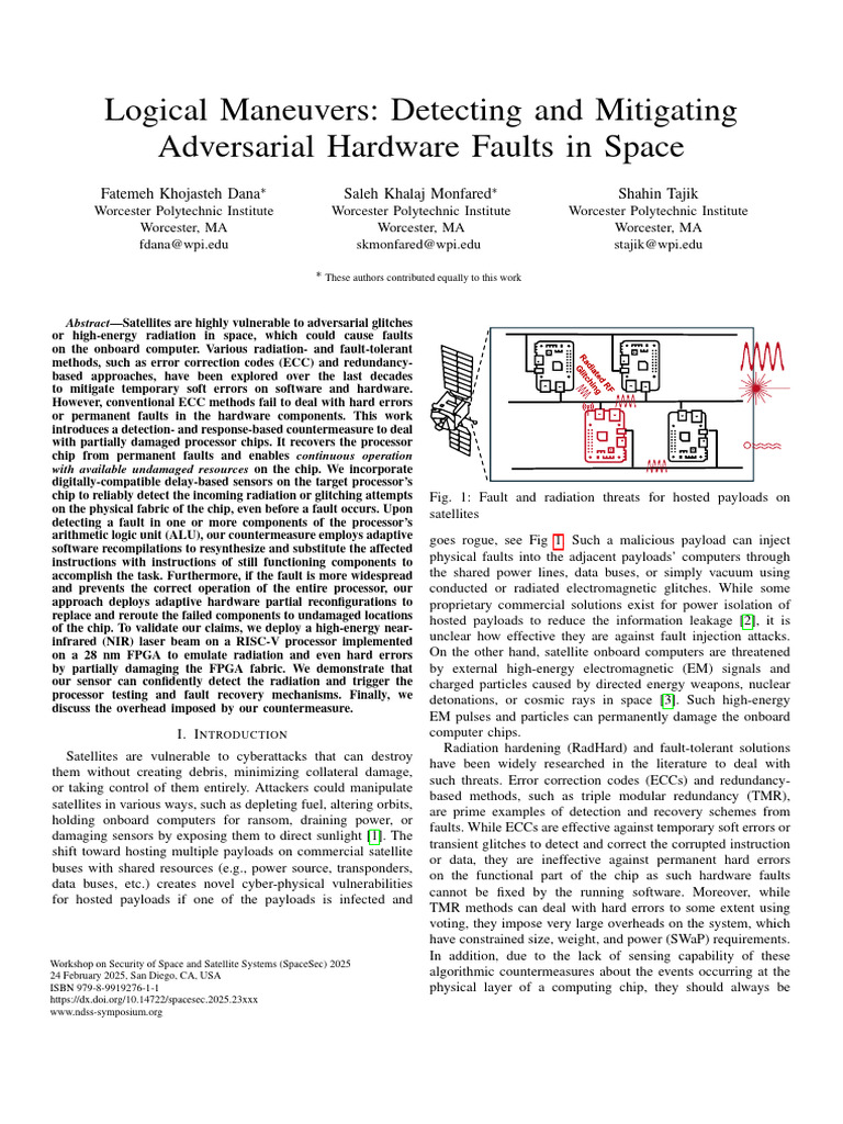 Logical Maneuvers: Detecting and Mitigating Adversarial Hardware Faults in Space | PDF | Field ...