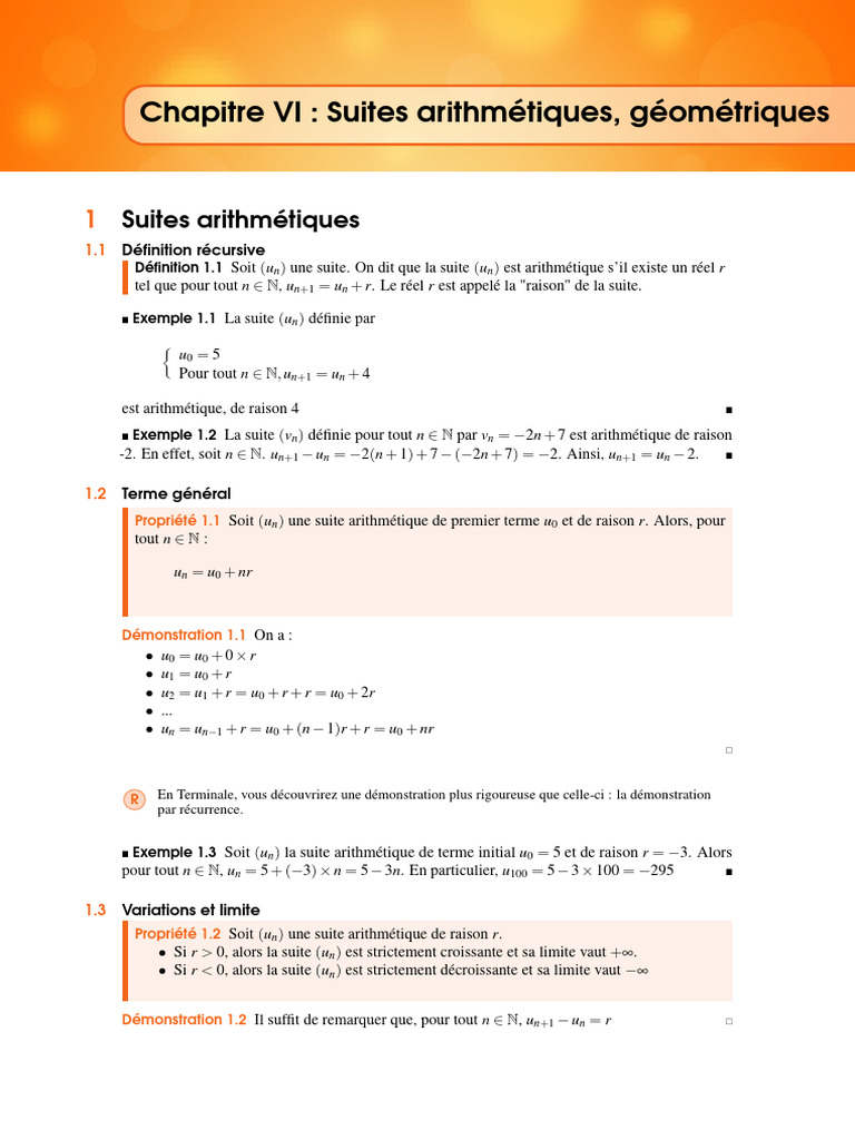 Suites arithmétiques et géométriques | PDF | Mathématiques | Analyse ...