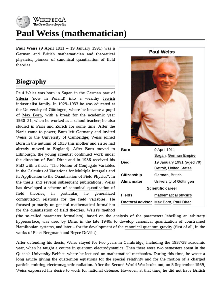 Paul_Weiss_(mathematician) | PDF | Physics | Theoretical Physics
