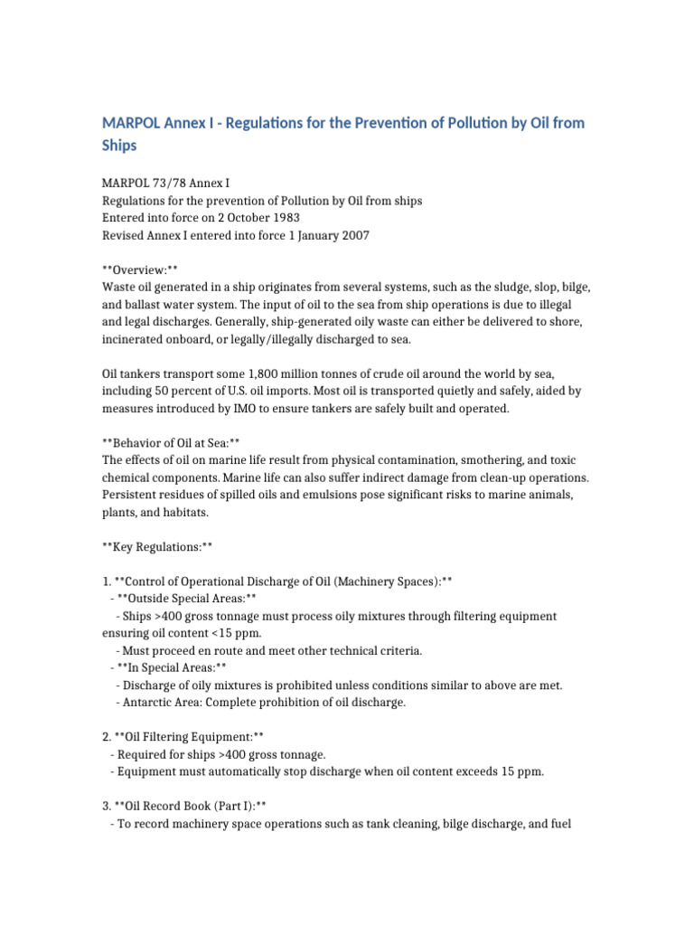 MARPOL - Annex - I. 4038 | PDF | Oil Spill | Ships