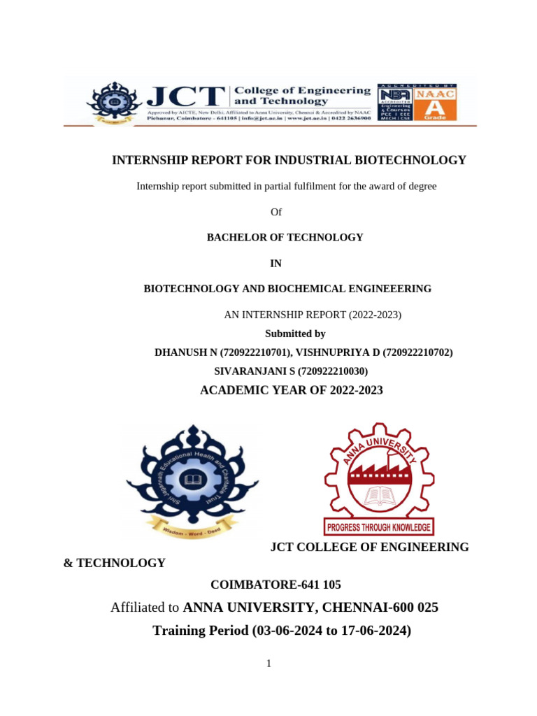 Internship Report For Industrial Biotechnology | PDF | Gel ...