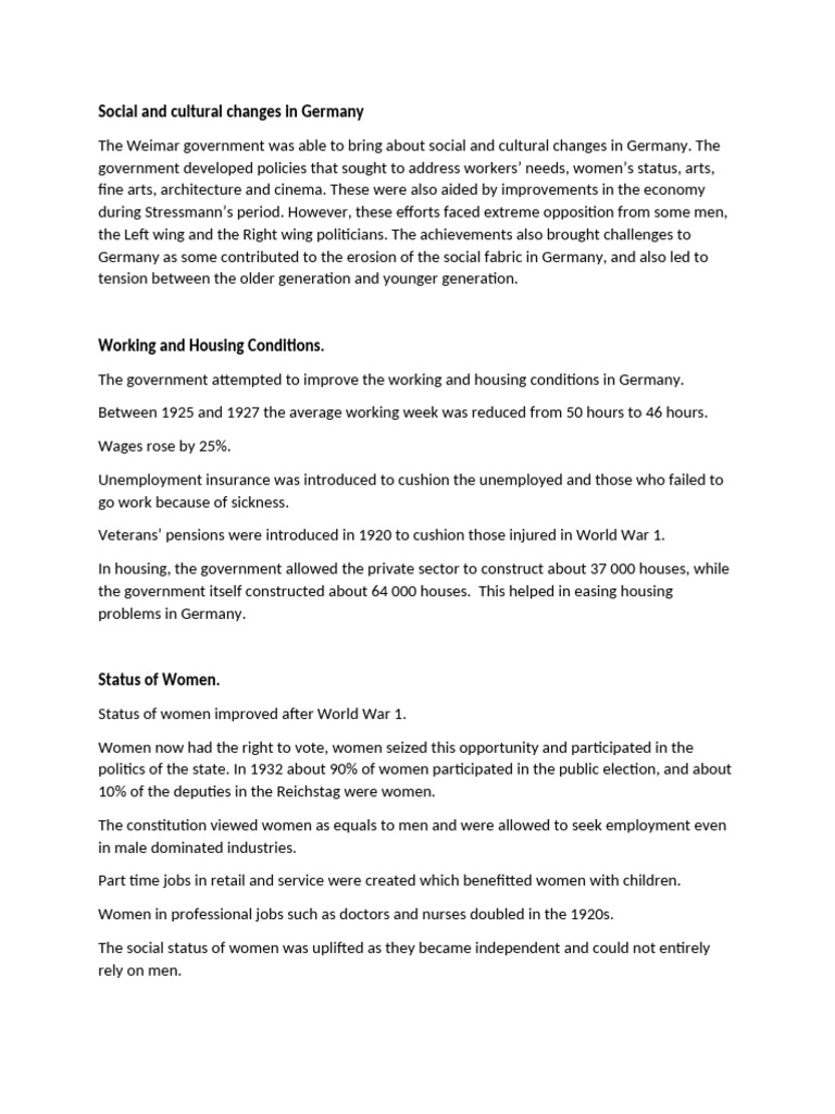Social and Cultural Changes in Germany Notes | PDF | Unemployment ...
