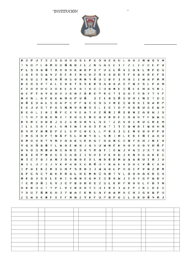 Sopa de Letras Tabla Periodica | PDF