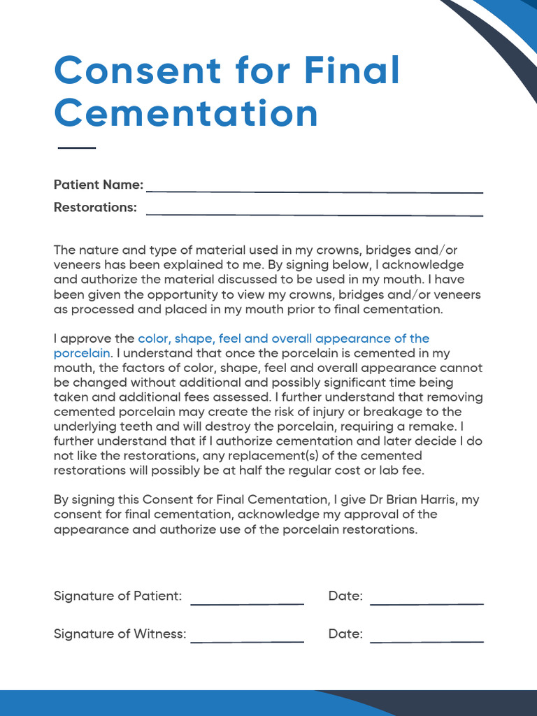 Final Cementation Consent Form | PDF