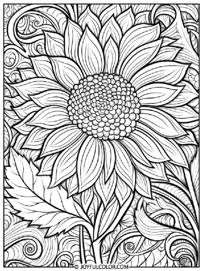 Sunflower Splendor Zentangle Coloring Page | PDF