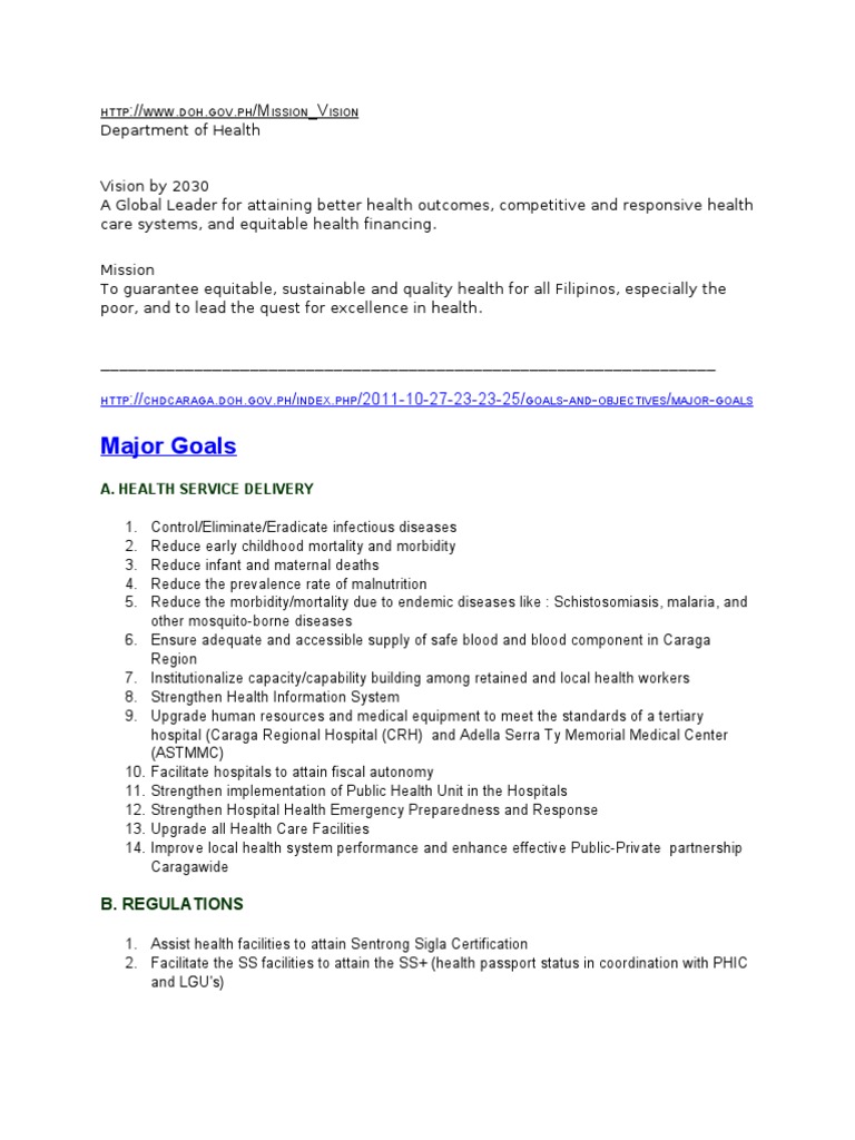 Mission Vision Doh | PDF | Health System | Health Care
