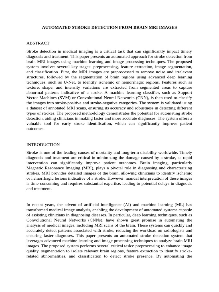 C - Automated Stroke Detection From Brain Mri Images | PDF | Stroke ...