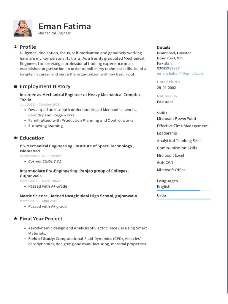 Eman Fatima Resume | PDF