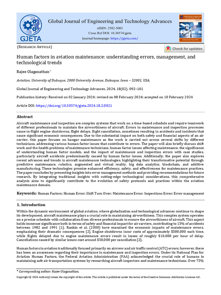 Human Factors in Aviation Maintenance Understanding Errors, Management ...