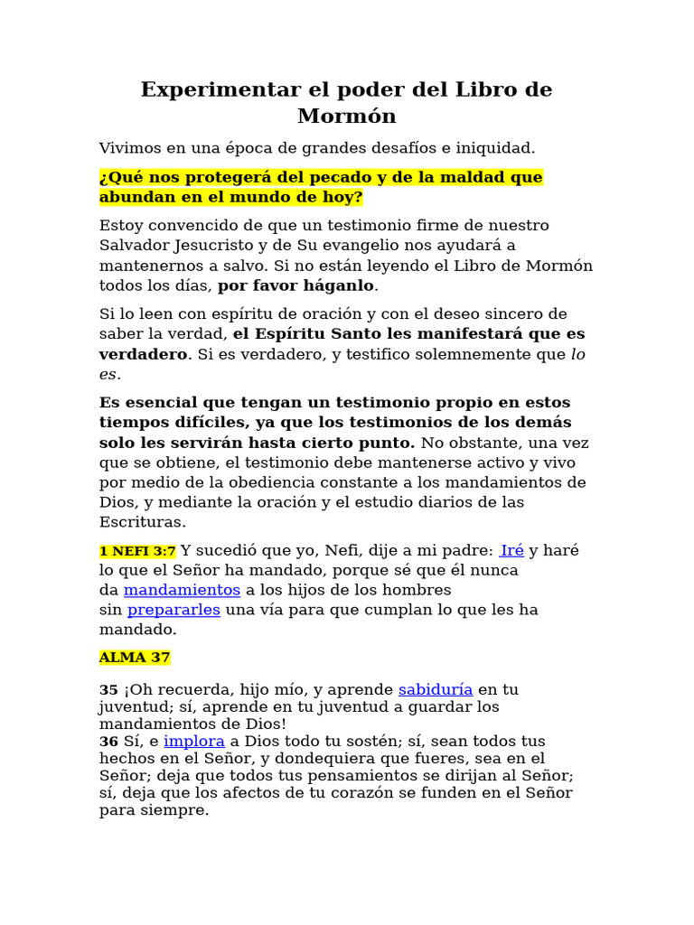 Experimentar El Poder Del Libro de Mormón | PDF | Libro de Mormón | Oración