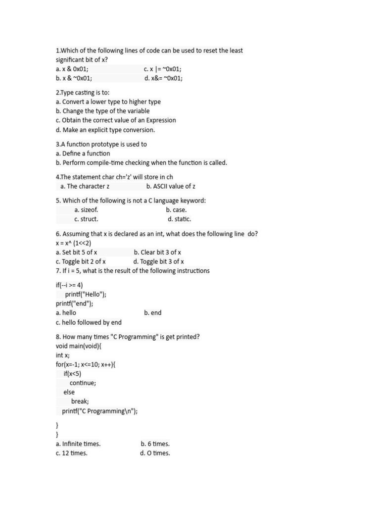 C_Exam | PDF | C (Programming Language) | Computer Engineering