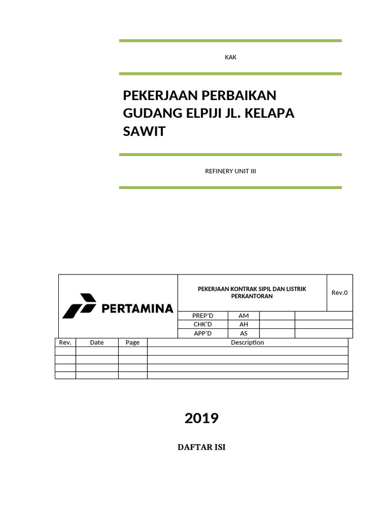 Kak Pekerjaan Perbaikan Gudang Elpiji Jl. Kelapa Sawit | PDF