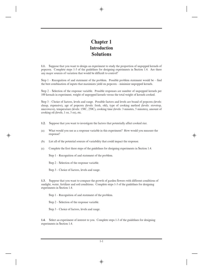 Answers To Problems in Design and Analysis of Experiments (9th Edition) - Douglas C. Montgomery ...