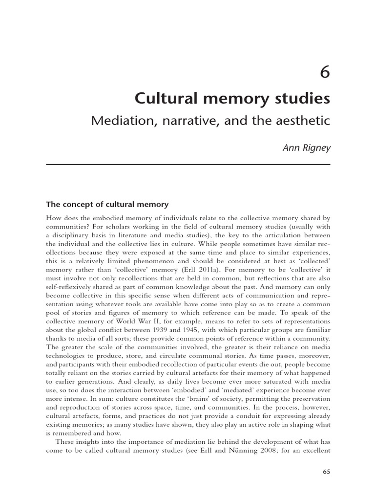 Cultural Memory: Concepts and Contexts | PDF | Memory | Narrative