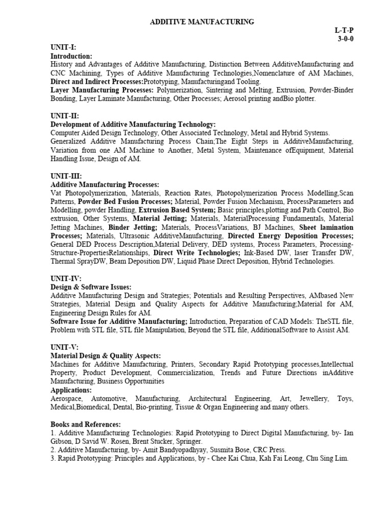 Additive Manufacturing Process Syllabus | PDF | 3 D Printing | Business ...