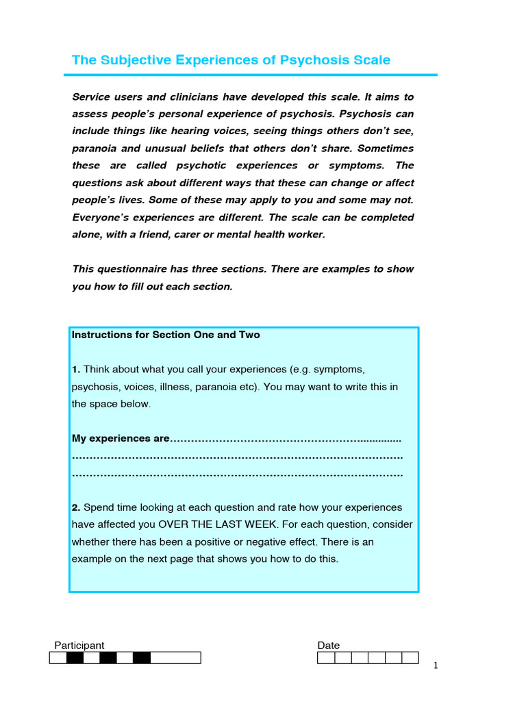 The Subjective Experiences of Psychosis Scale FINAL | PDF | Psychosis ...