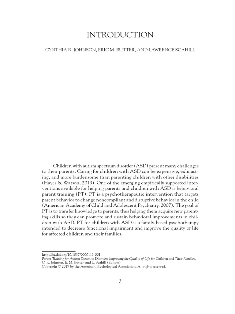 Parent Training For Autism Spectrum Disorder Intro Sample | PDF ...