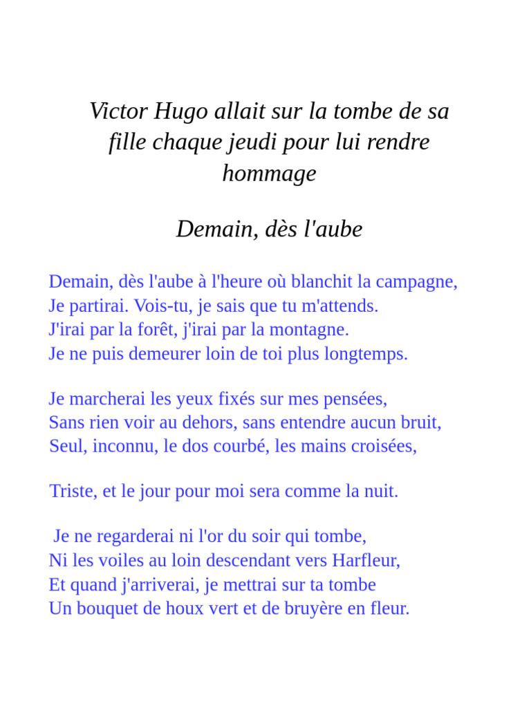 Poesie Demain Des L Aube | PDF