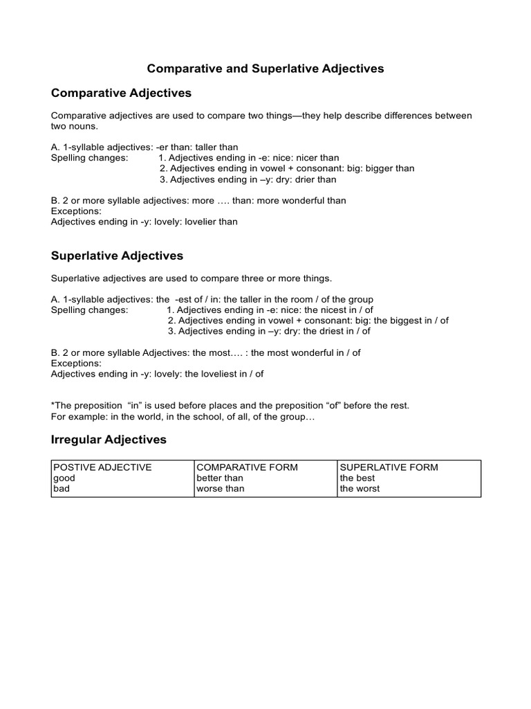 Comparative and Superlative Adjectives Explanation | PDF