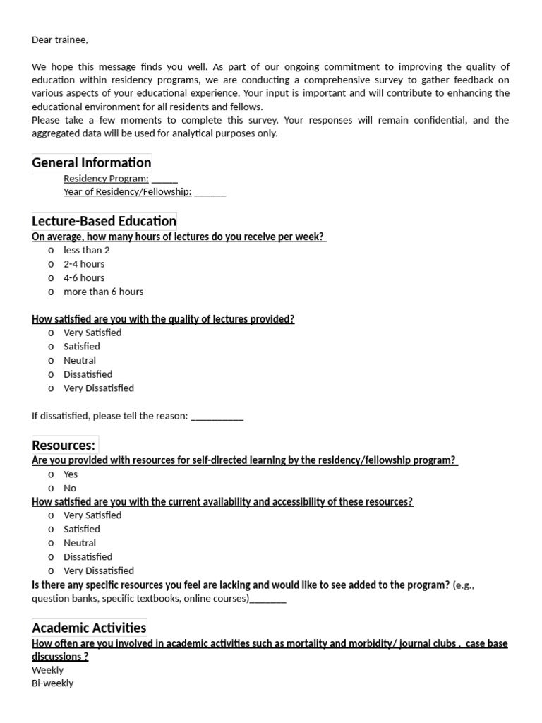 Residency Program Feedback Survey | PDF