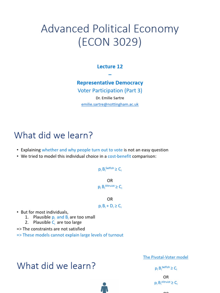 Lecture 12 - Voter Participation (Part 3) | PDF | Voter Turnout | Voting