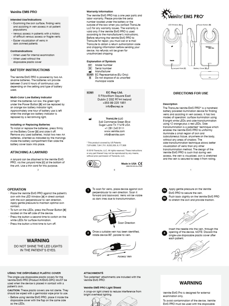 MANUAL DETECTOR DE VENAS Veinlite-EMSPRO-DFU | PDF | Light Emitting ...