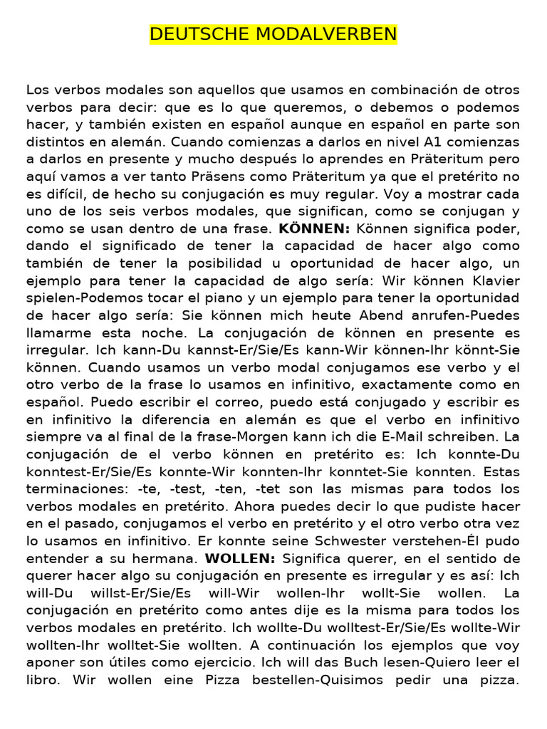 Deutsche Modalverben | PDF | Verbo | Conjugación gramatical