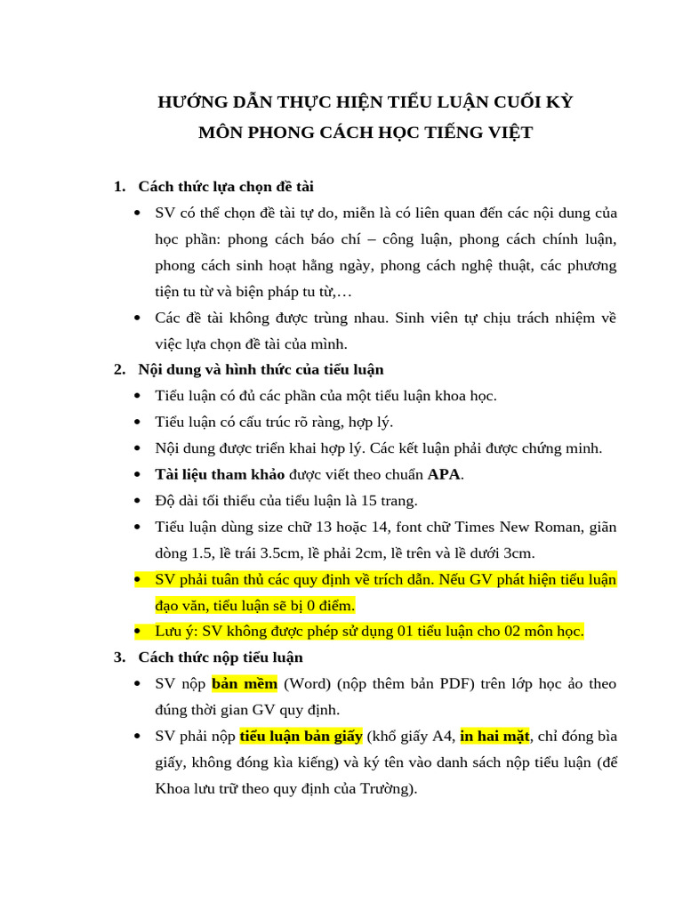 Huong Dan Thuc Hien Tieu Luan Cuoi Ky Phong Cach Hoc 2022 | PDF
