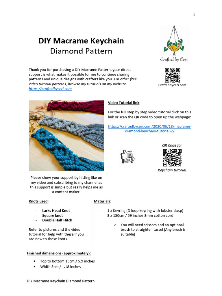 DIY Diamond Macrame Keychain Guide | PDF | Knot | Ropework