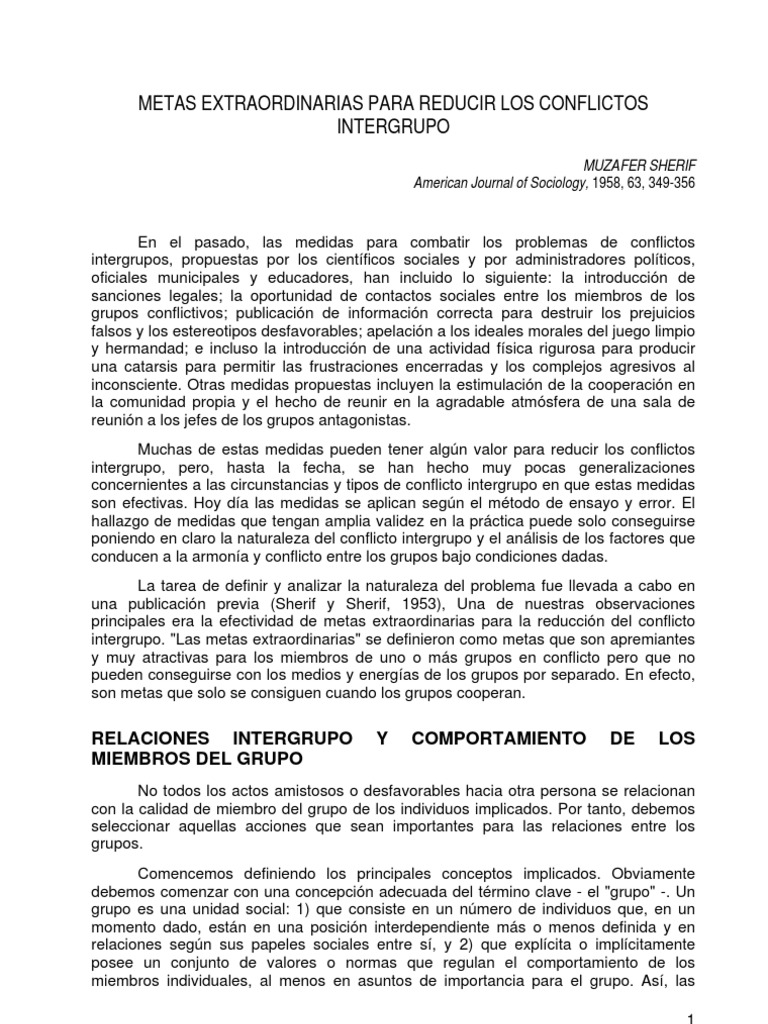 Metas Extraordinarias Muzafer Sherif | PDF | Conflicto (proceso) | Estereotipos