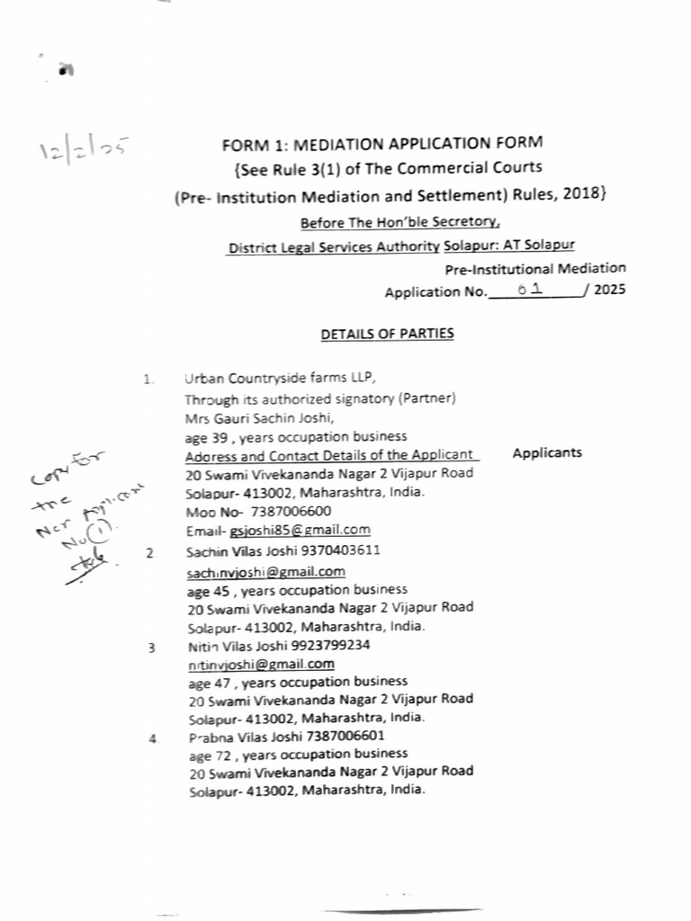 Commercial Suit Prelitigation Mediation Application Form | PDF