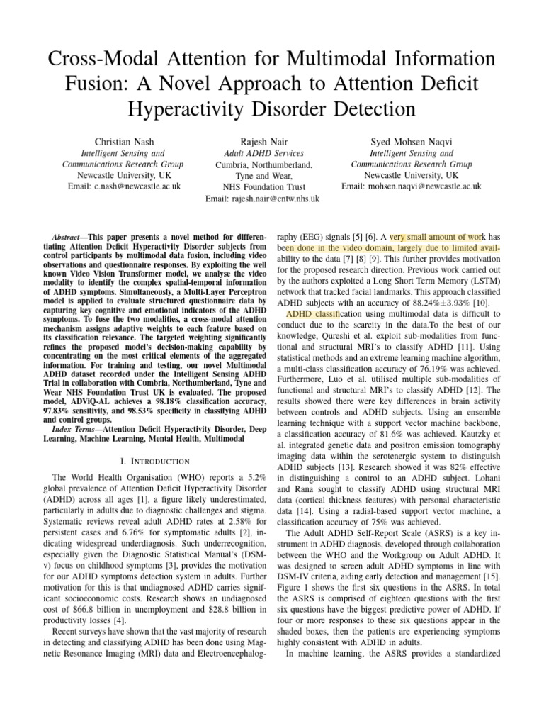 Cross-Modal Attention For Multimodal Information Fusion A Novel Approach To Attention Deficit ...