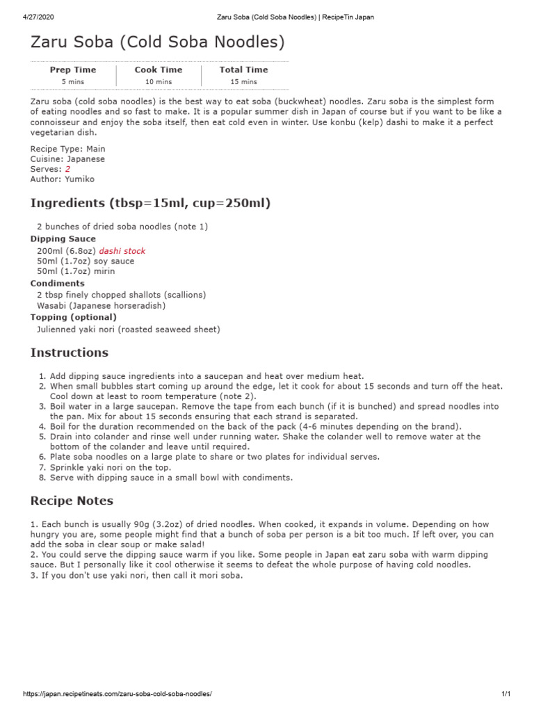 Zaru Soba | PDF | Japanese Cuisine | Sauce