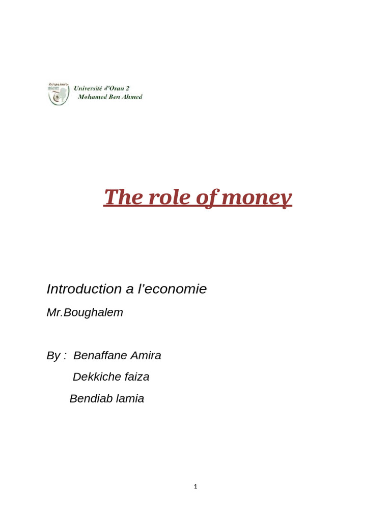 ROLE OF MONEY | PDF | Money | Economics