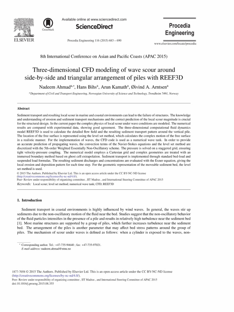 Three-Dimensional CFD Modeling of Wave Scour Around (REEF3D) | PDF